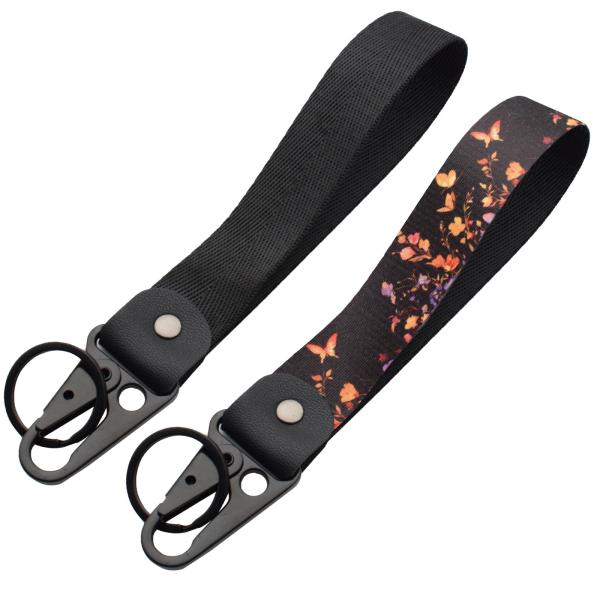 ・? 【2-Pack Versatile Design】： Includes 1 classic black and 1 stylish Butterfly Floral Print flower keychain wristlet lan...