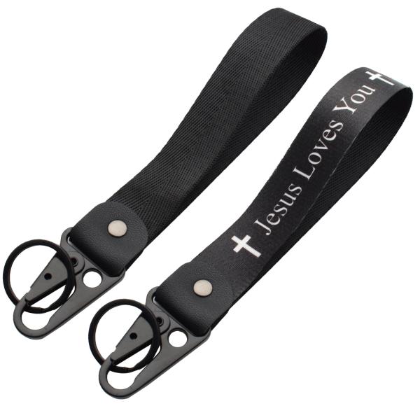・? 【2-Pack Versatile Design】： Includes 1 classic black and 1 Jesus Loves You keychain wristlet lanyard, perfect for matc...