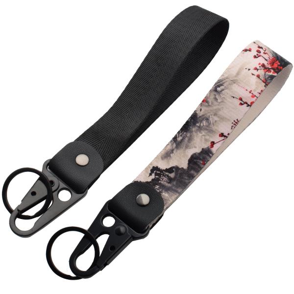 ・? 【2-Pack Versatile Design】： Includes 1 classic black and 1 Watercolor Cherry Blossom floral keychain wristlet lanyard,...