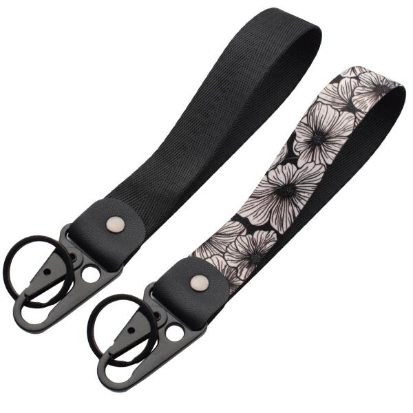 ・? 【2-Pack Versatile Design】： Includes 1 classic black and 1 black and white floral stylish keychain wristlet lanyard, p...