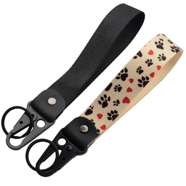 ・? 【2-Pack Versatile Design】： Includes 1 classic black and 1 Dog Cat Paw keychain wristlet lanyard, perfect for matching...