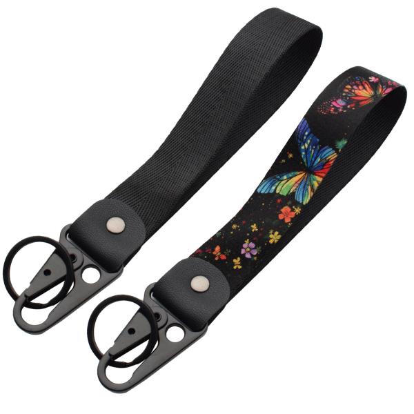 ・? 【2-Pack Versatile Design】： Includes 1 classic black and 1Colorful Butterfly floral Flower keychain wristlet lanyard, ...