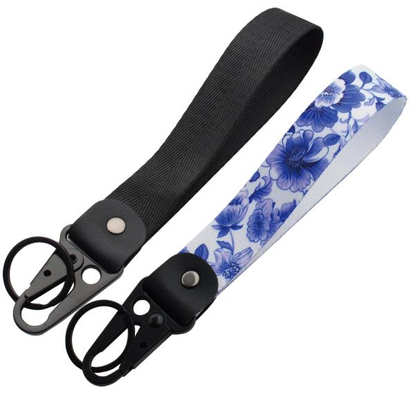 ・? 【2-Pack Versatile Design】： Includes 1 classic black and 1 Blue white vintage flower stylish keychain wristlet lanyard...