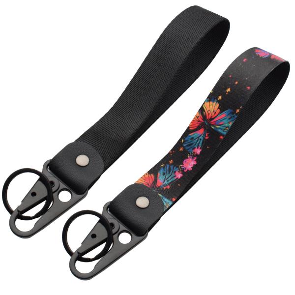 ・? 【2-Pack Versatile Design】： Includes 1 classic black and 1 Colorful Butterfly Floral stylish floral keychain wristlet ...