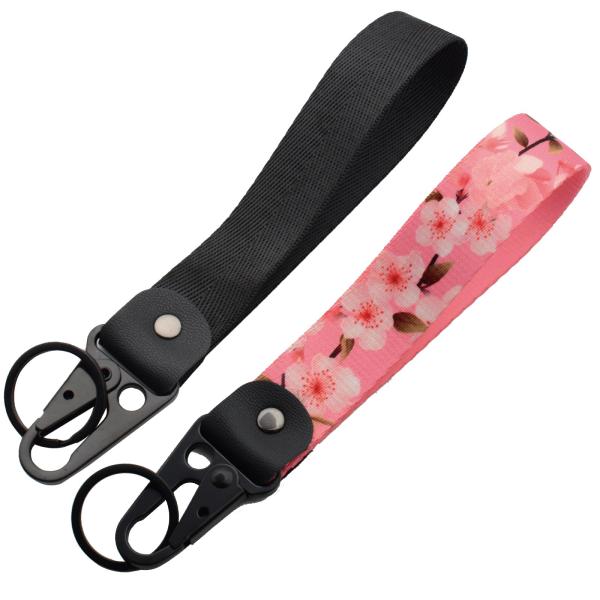 ・? 【2-Pack Versatile Design】： Includes 1 classic black and 1 stylish Pink Sakura Flowerkeychain wristlet lanyard, perfec...