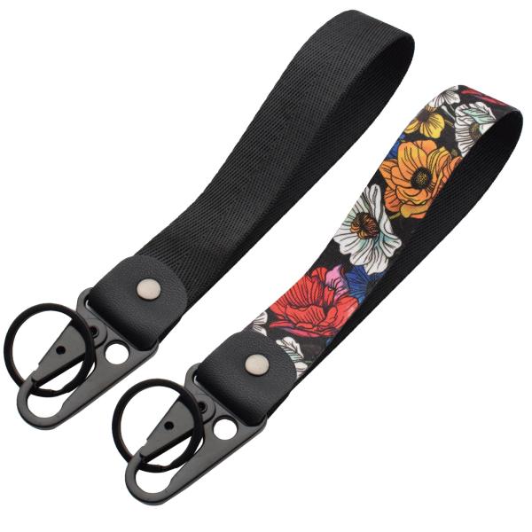 ・? 【2-Pack Versatile Design】： Includes 1 classic black and 1 stylish Colorful floral keychain wristlet lanyard, perfect ...