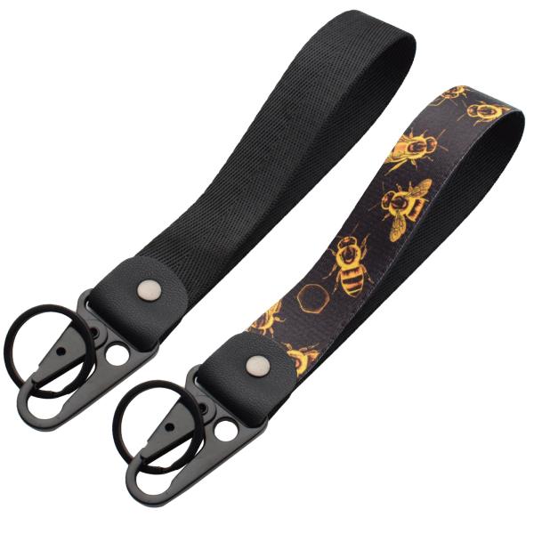 ・? 【2-Pack Versatile Design】： Includes 1 classic black and 1 Golden Honey Bee keychain wristlet lanyard, perfect for mat...