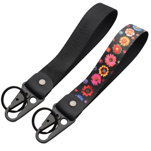・? 【2-Pack Versatile Design】： Includes 1 classic black and 1 Colorful Daisies floral keychain wristlet lanyard, perfect ...