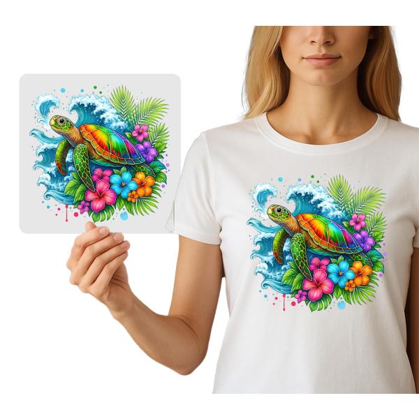 ・Vibrant ＆ Durable Print: Experience high-quality, full-color tropical turtle iron-on that is soft and stretchable. Perf...