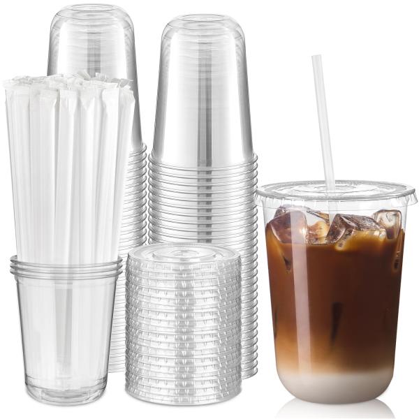 ・Great Value Pack: You will get 50pcs plastic cups, 50pcs clear lids and 50 pcs straws, ample quantity for your daily re...