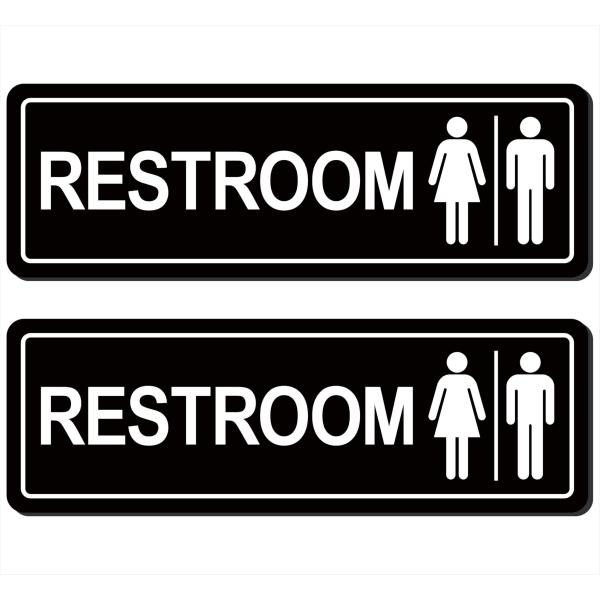 ・Design: Featuring a creative, modern design with classic black-and-white coloring, this sign displays bold "RESTROOM" l...