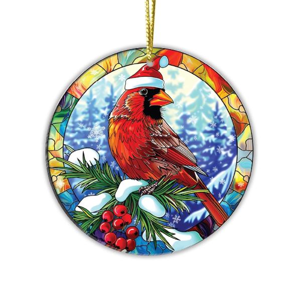 ・?? CARDINAL CHRISTMAS ORNAMENT - A vibrant red cardinal sitting on snowy pine with berries, symbolizing love, hope, and...