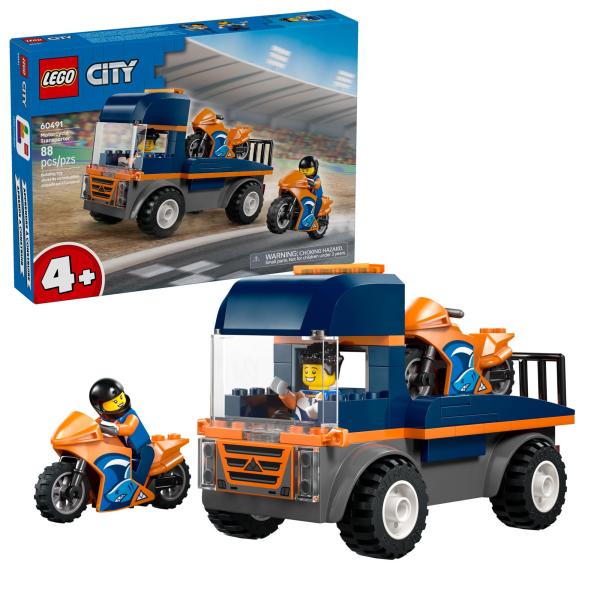 ・PRESCHOOL TOYS FOR KIDS - Spark racing excitement with the LEGO City Motorcycle Transporter (60491) building toy for ki...