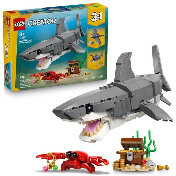 ・3 IN 1 TOY FOR KIDS - LEGO Creator 3 in 1 Fierce Shark with a Treasure Chest (31381) building toy lets boys and girls a...
