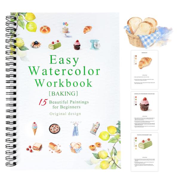 ・【初心者に優しい水彩塗り絵】15種類のオリジナルデザインのベーキングテーマの例、わかりやすいステップバイステップの説明、優しく輪郭を描いたスケッチが特長です。 大人にも初心者にも、この水彩塗り絵ブックは、グラデーションや質感をマスターする...