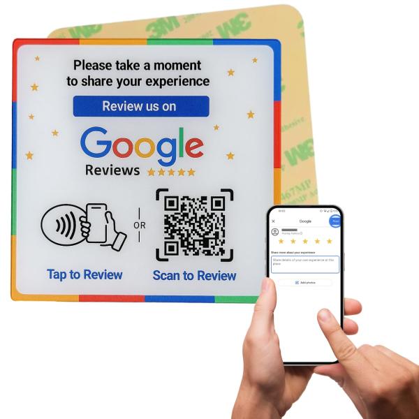 ・NFC-enabled sticker for Google review collection. Customers tap their smartphone to access review page. Suitable for re...