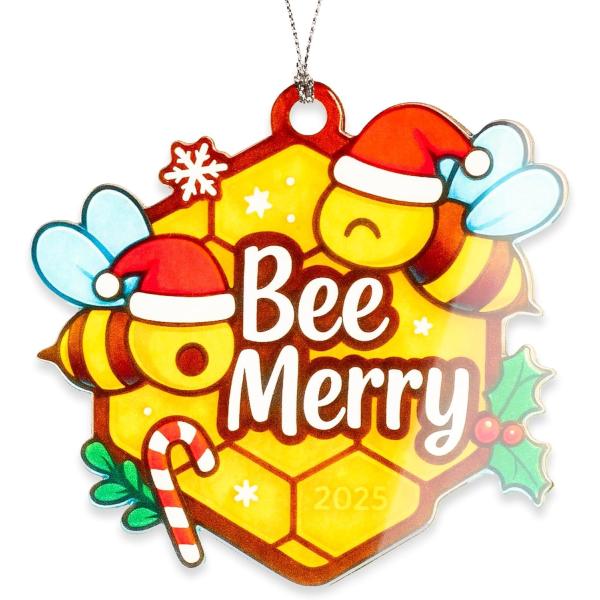 ・? Bee Merry Christmas Ornaments 2025 - Cute Holiday Design: Celebrate the season with a cheerful bee ornament featuring...