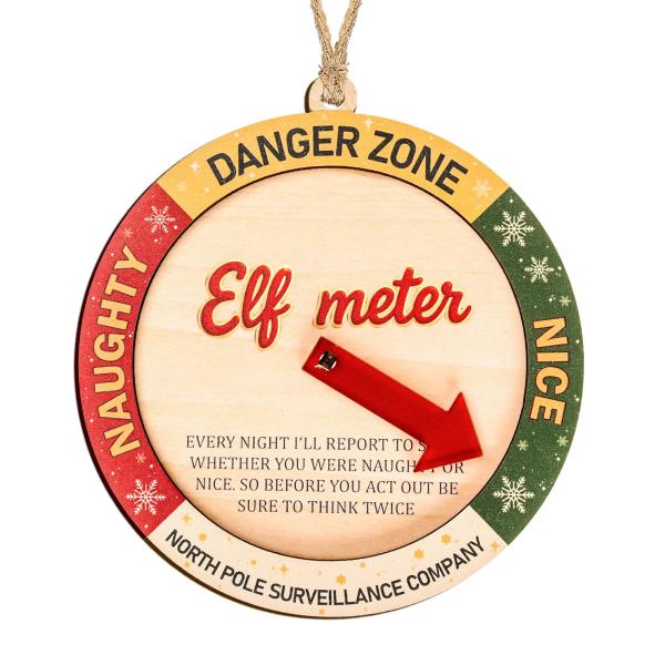 ・? Interactive Elf Meter Ornament - Spinning Arrow Holiday Fun: This playful Christmas ornament features a movable arrow...