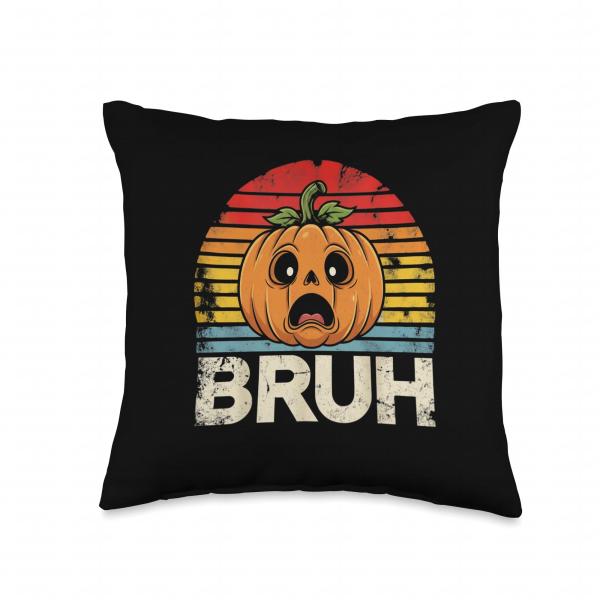 ・This funny design features a carved pumpkin with a cool, nonchalant "bruh" expression, complete with a subtle smirk. Th...