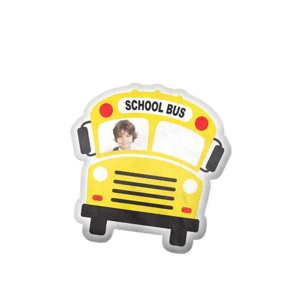 ・PERSONALIZED SCHOOLBUS PILLOW: Transform a photo into a custom-shaped pillow featuring a quirky school bus design; perf...