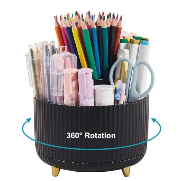 ・【360° Rotating Design】 The pen holder smoothly rotates 360°, allowing quick access to pens, markers, makeup brushes, an...