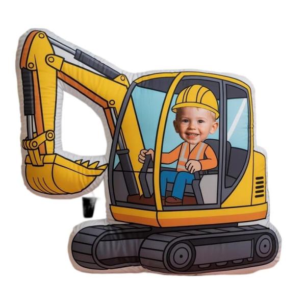 ・PERSONALIZED PHOTO FACE DESIGN: Turn your child's photo into a unique excavator-themed pillow; perfect for construction...