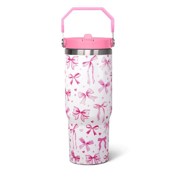 ・Dainty Pink Bow Flip Design:Showcases a charming pink bow motif with a unique flip feature- rotate the tumbler to revea...