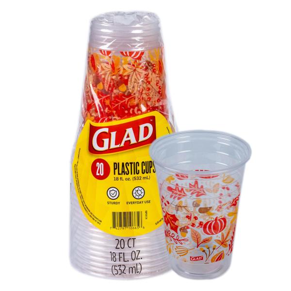 ・CLEAR CUPS WITH FALL LEAF PATTERN - Make any gathering or event a party when you use Glad Everyday Plastic Cups in cute...