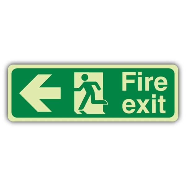 ・Wording ＆ Purpose - Sign reads "Fire Exit Arrow Left"; designed to mark escape routes and exit doors for safe evacuatio...