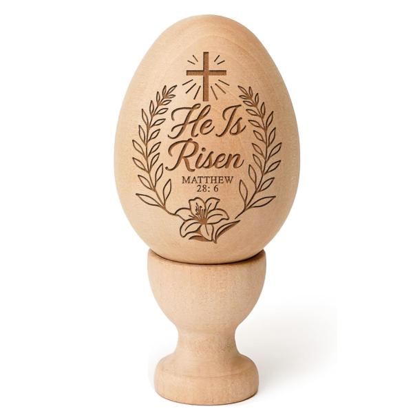 ・? Meaningful Resurrection Message - Featuring the powerful phrase "He Is Risen - Matthew 28:6," this wooden egg beautif...