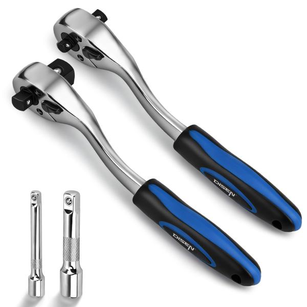 ・2-in-1 Ratchet Wrench Design: A single ratchet handle combines a 1/4-inch drive and a 3/8-inch drive (and a 1/2-inch dr...