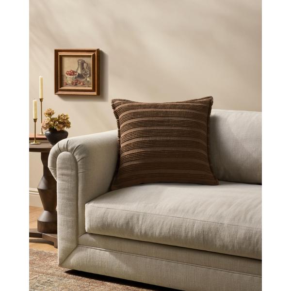 ・Amber Lewis x Loloi Throw Pillow: Aspyn is an olive green throw pillow with textured, natural tan stripes for organic h...
