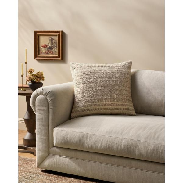 ・Beige Woven Throw Pillow: Blair is a richly textured beige throw pillow with subtle stripes, designed by Amber Lewis x ...