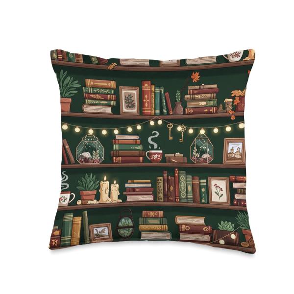 ・A cozy bookshelf pattern perfect for any book lover. This dark academia design features books, plants, candles, and fai...