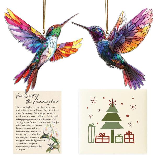 ・ELEGANT HUMMINGBIRD ORNAMENT - A stunning stained-glass style hummingbird design, bringing vibrant color and charm to y...