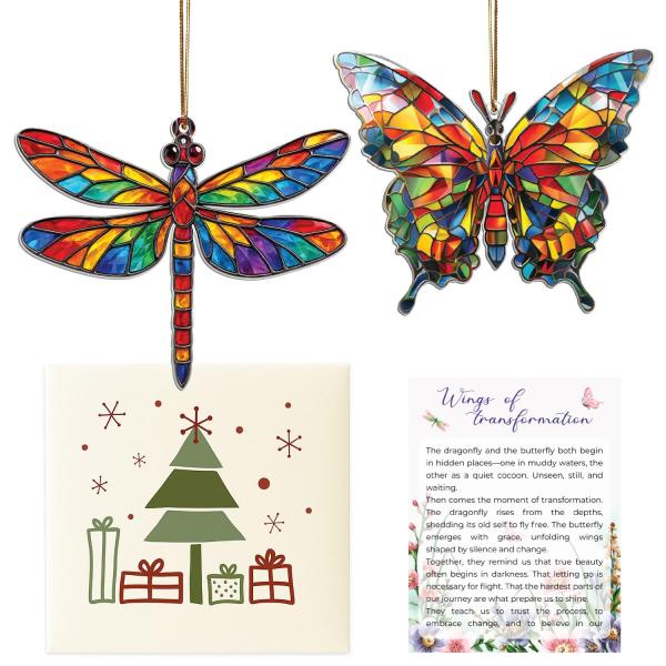 ・RAINBOW CHRISTMAS TREE ORNAMENT - A vibrant stained-glass style Christmas tree ornament with rainbow colors and a golde...