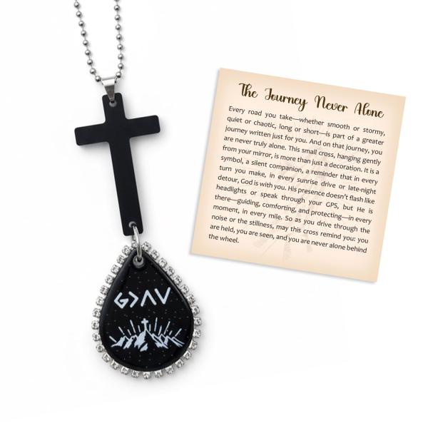 ・?? Faith That Guides Every Journey - This cross for car mirror hanging features the powerful G>ΛV symbol (God is Gre...