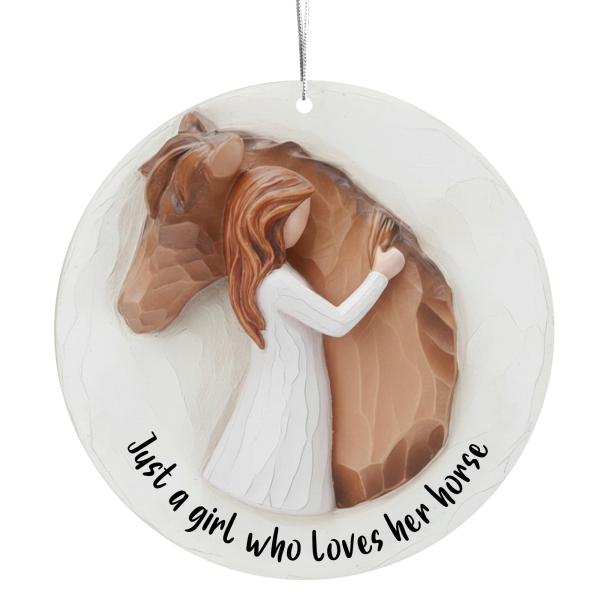 ・Elegant Horse Ornament Design - This satin-white acrylic horse ornament features a heartwarming "Just a girl who loves ...