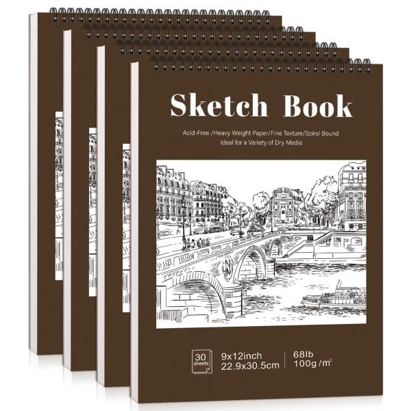 ・【プロ仕様の9×12インチのスケッチブックセット】プレミアムスケッチブック4冊(9インチ×12インチ)、100gsmの中性紙30枚。 グラファイト、インク、木炭の細い線を捉える上質な質感。 スパイラル綴じの9x12インチのスケッチブックは...