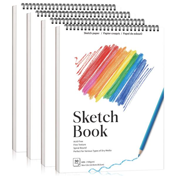 ・【プロ仕様の9×12インチのスケッチブックセット】プレミアムスケッチブック4冊(9インチ×12インチ)、100gsmの中性紙30枚。 グラファイト、インク、木炭の細い線を捉える上質な質感。 スパイラル綴じの9x12インチのスケッチブックは...