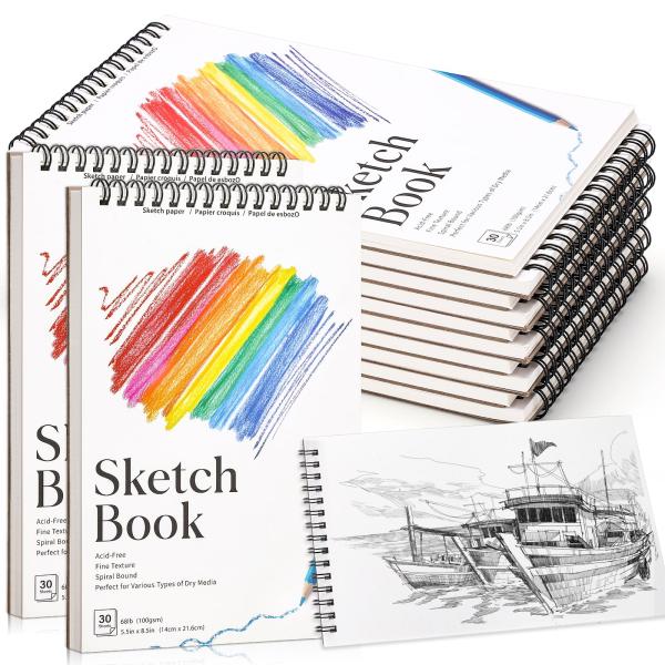 ・【プレミアムスモールスケッチブックセット】ポータブルな小さなスケッチブック12冊(5.5インチ x 8.5インチ)、各100gsmの中性紙が30枚入っています。 破れにくいページは、反りやにじみを防ぎ、グラファイト、木炭、インクのアートワ...