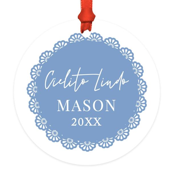 ・CELEBRATE BABY'S FIRST CHRISTMAS 2026 - Mark this special milestone with a round 3.5 inch metal custom Cielito Lindo ba...