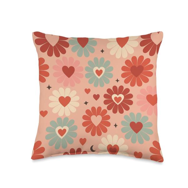 ・Retro flower design with colorful blooms and hearts that capture 70s groovy style and indie aesthetic vibes.・Trendy hip...