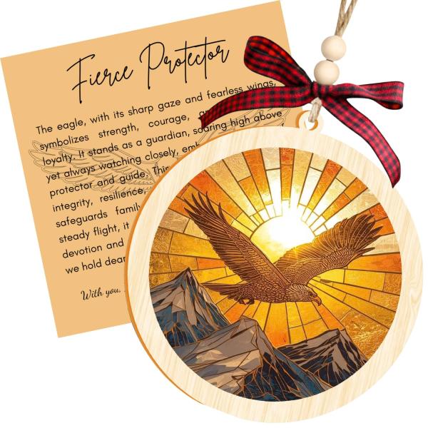 ・Symbol of Strength ＆ Freedom: Featuring a soaring eagle against radiant mountain peaks, this ornament celebrates courag...