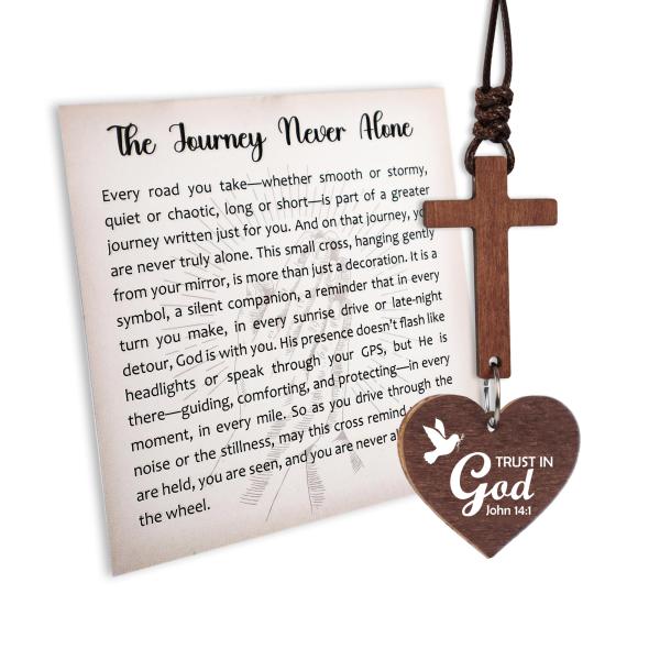 ・Distinctive Handcrafted Design: Crafted from dark brown wood with a durable jute rope, this cross car mirror hanger fea...