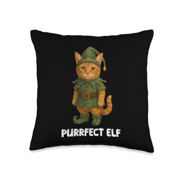 ・Purrfect Elf tee for cat lovers who enjoy holiday humor. Features a cute kitty in an elf costume with festive vibes. Gr...