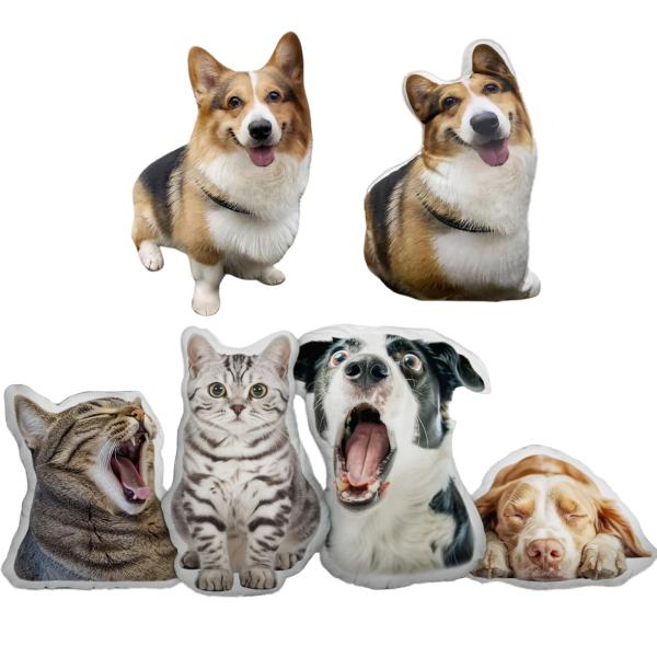 ・CUSTOM PET PHOTO PILLOW: Personalized cat and dog-shaped throw pillows featuring duplex printing technology that vividl...