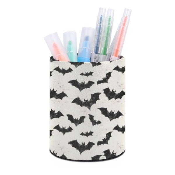 ・Premium Material: This Cute Bat Black Print pencil holder for desk is crafted with a PU leather exterior and eco-friend...
