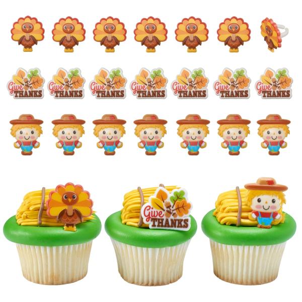 ・DecoPac Harvest Friends カップケーキトッパー - この楽しいカップケーキリングで感謝祭をお祝いしましょう。 このカップケーキリング24個パックには、トルコ、農夫、感謝のモットーが含まれています。 カップケーキ、ドー...