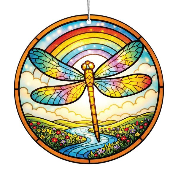 ・Vibrant Design: Features a colorful dragonfly with rainbow wings and a sunlit meadow background, creating a glowing sun...